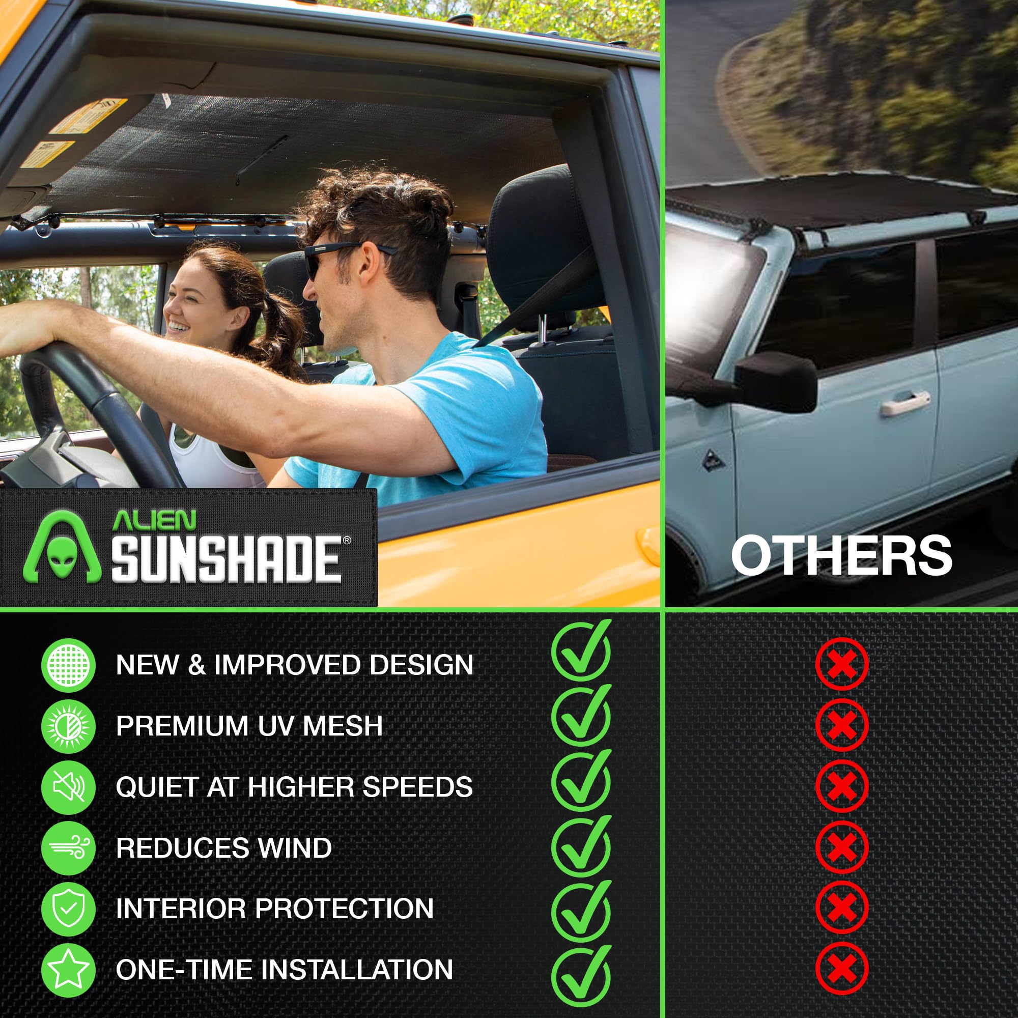 Alien Sunshade Ford Bronco Sun Shade Black (2021-2024) - Full Length ...