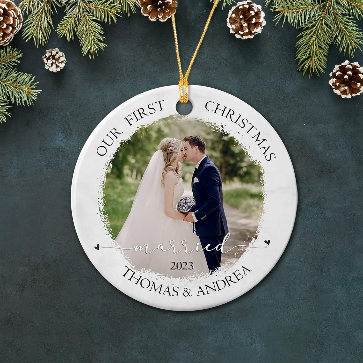 Amazon.com: Personalized Our First Christmas Married Ceramic Ornament Gifts for Wife Husband ...