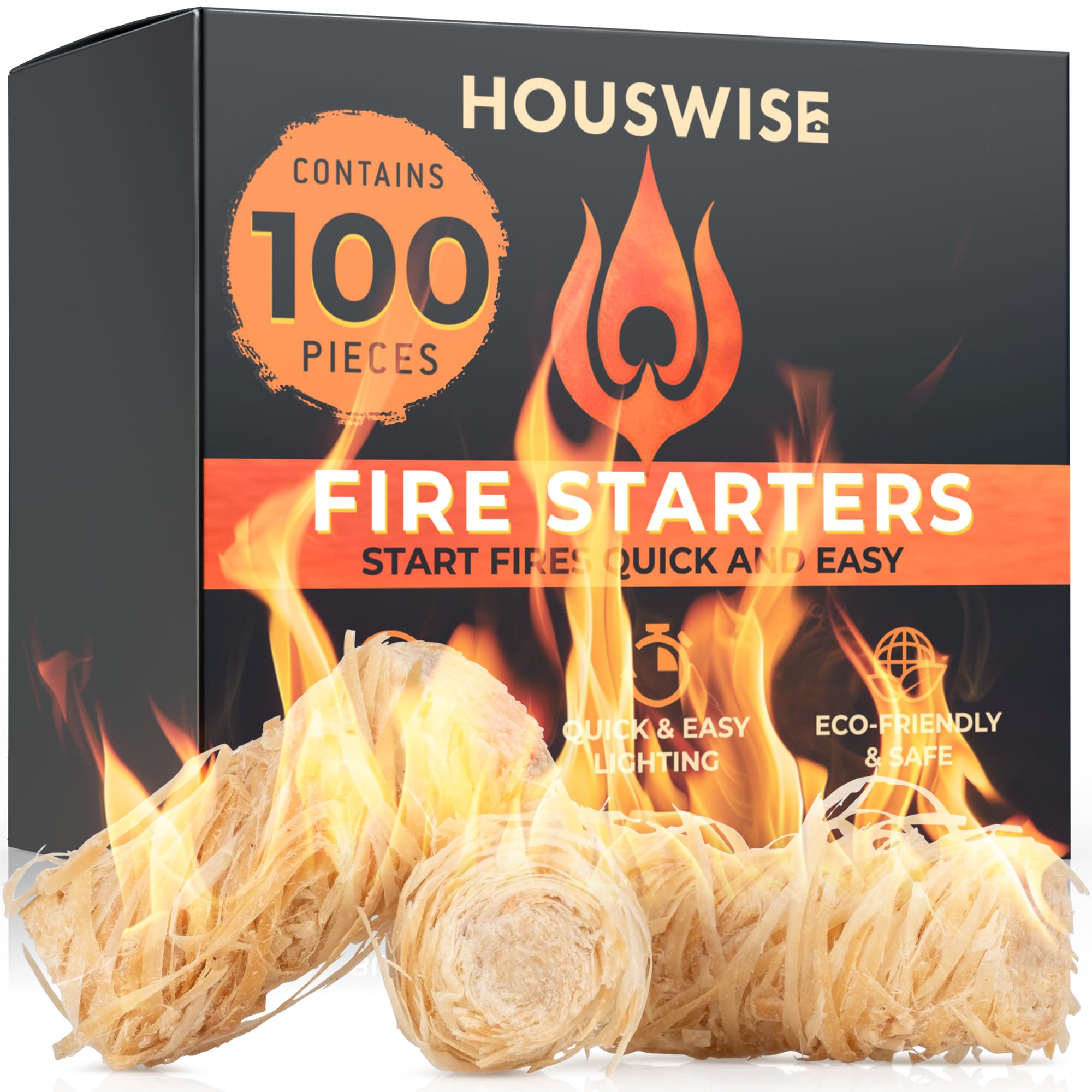 Amazon.com : Houswise Fire Starter 100 pcs - Natural Fire Starters for ...