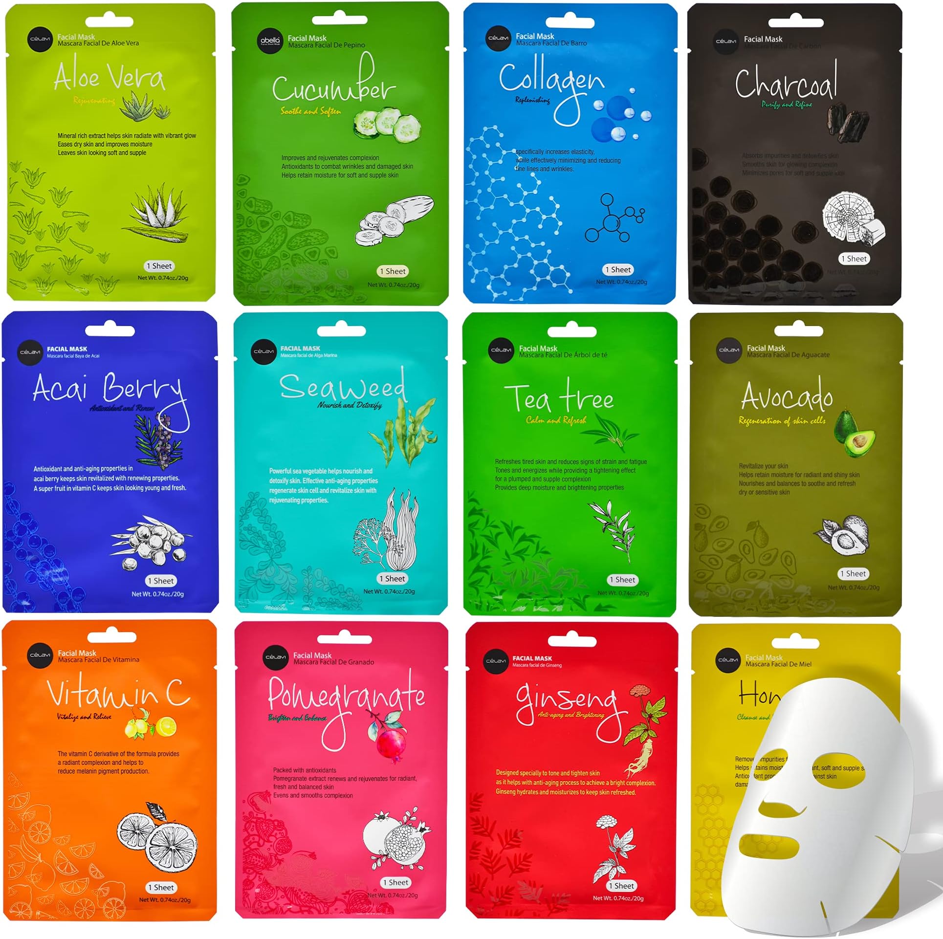 Amazon.com : Celavi Essence Facial Face Mask Paper Sheet Korea Skin ...
