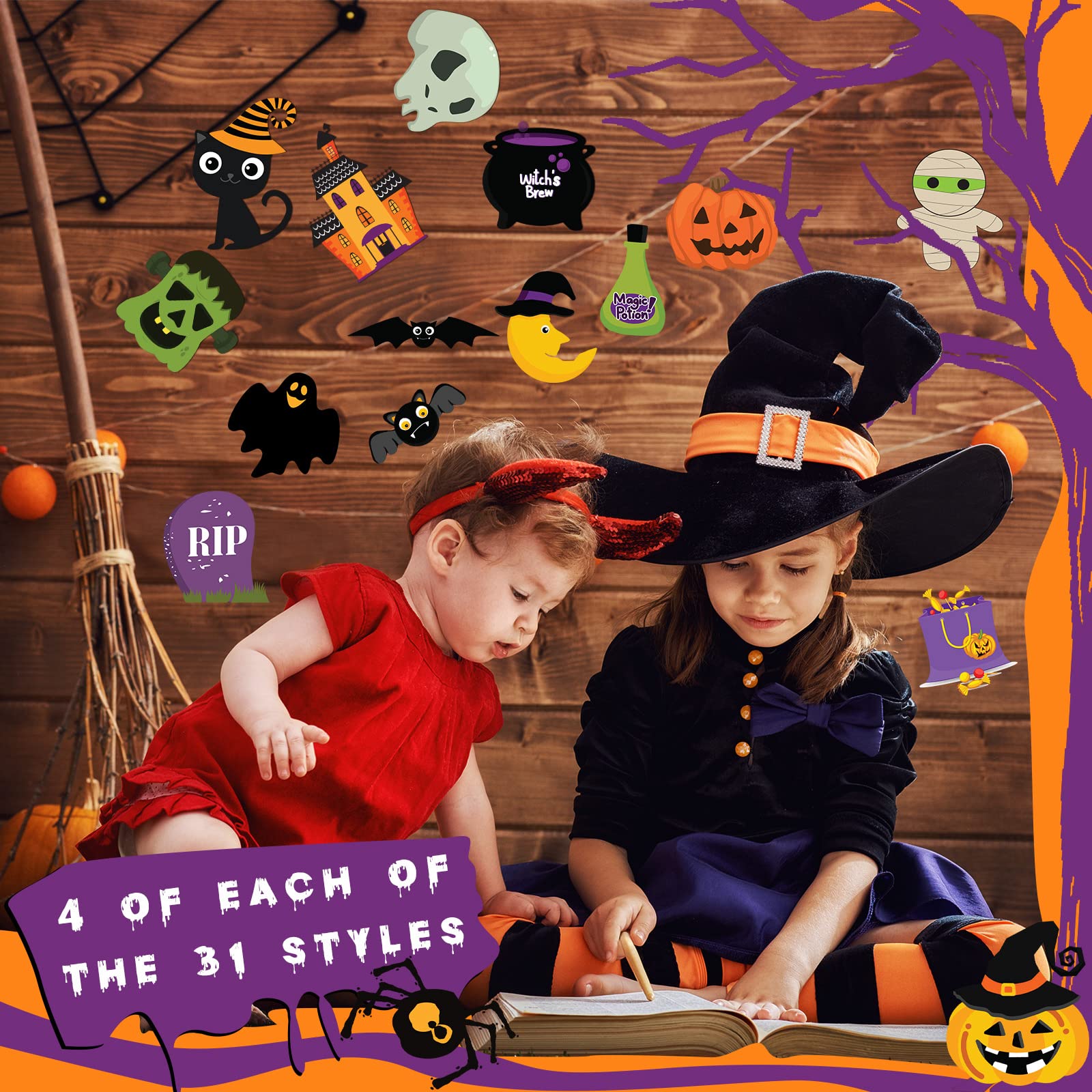Snapklik.com : 124 Pcs Colorful Halloween Cut Outs Halloween Classroom ...