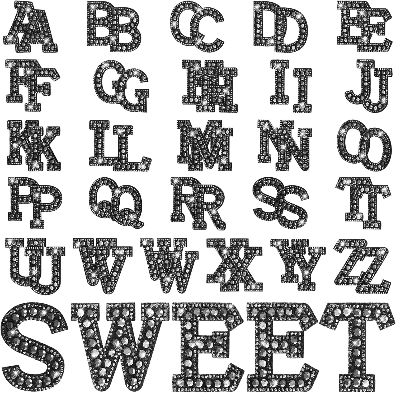 Amazon.com: 52 Pcs Rhinestone Iron on Letters for Clothing Bling ...