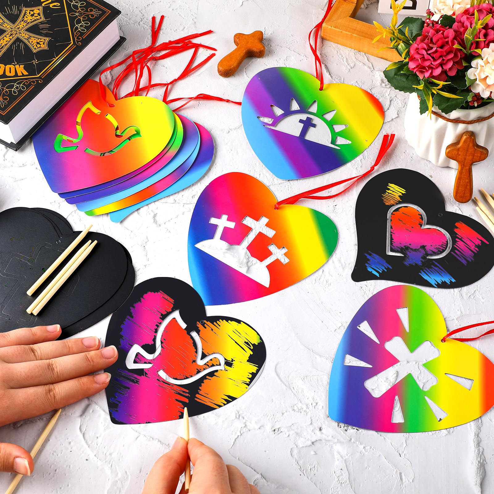 Snapklik.com : 36 Pcs Easter Cross Scratch Crafts Bulk Of Rainbow ...