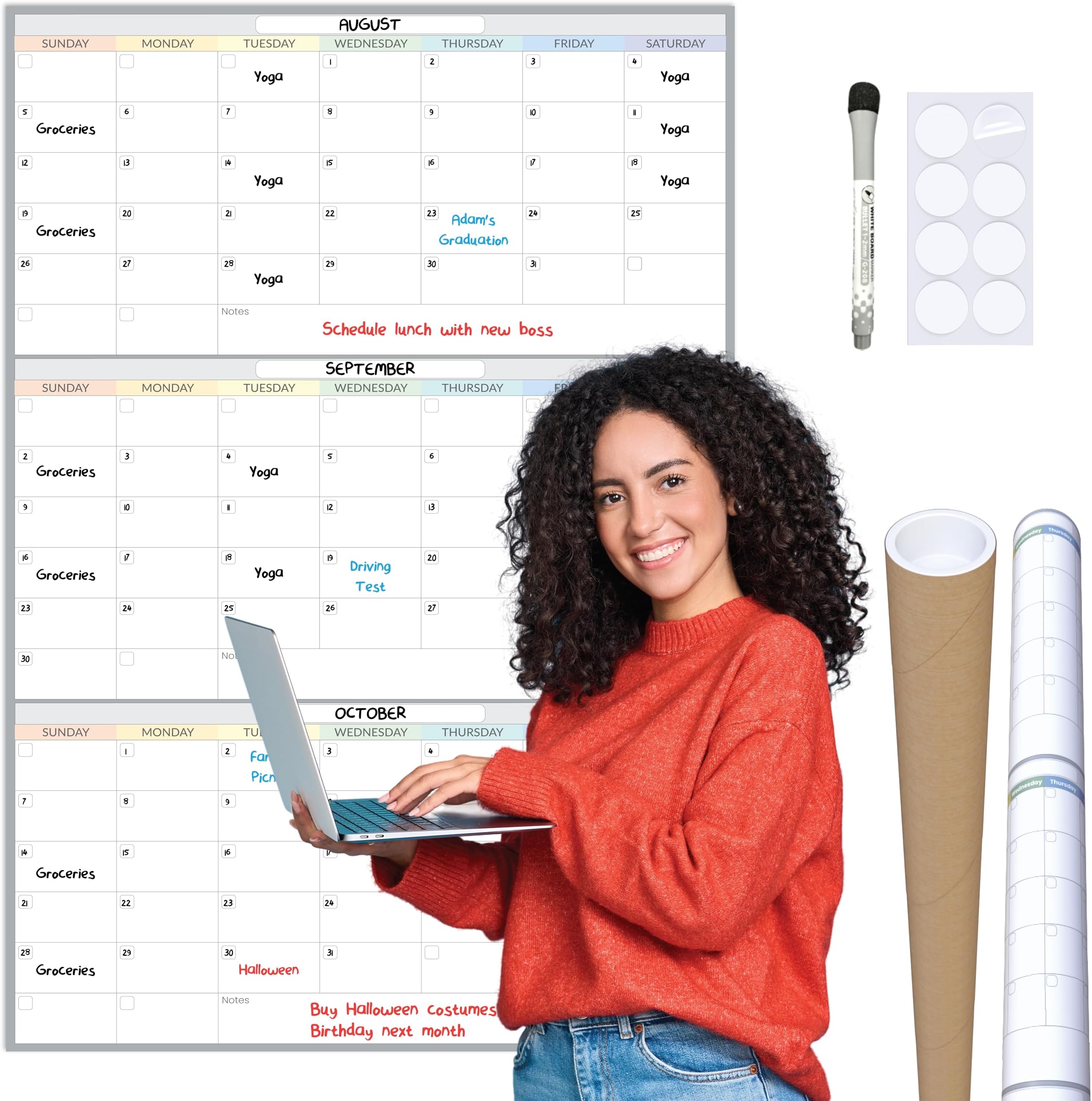 Extra Large Reusable Wall Planner Set A0 (118 x 84cm) Thick Laminated 3 ...