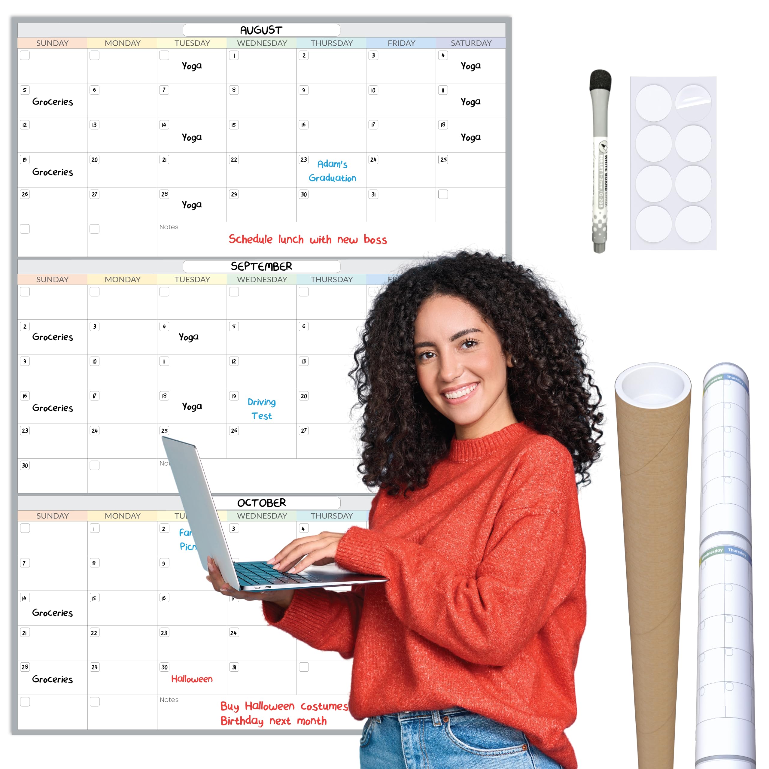 Extra Large Reusable Wall Planner Set A0 (118 x 84cm) Thick Laminated 3 ...