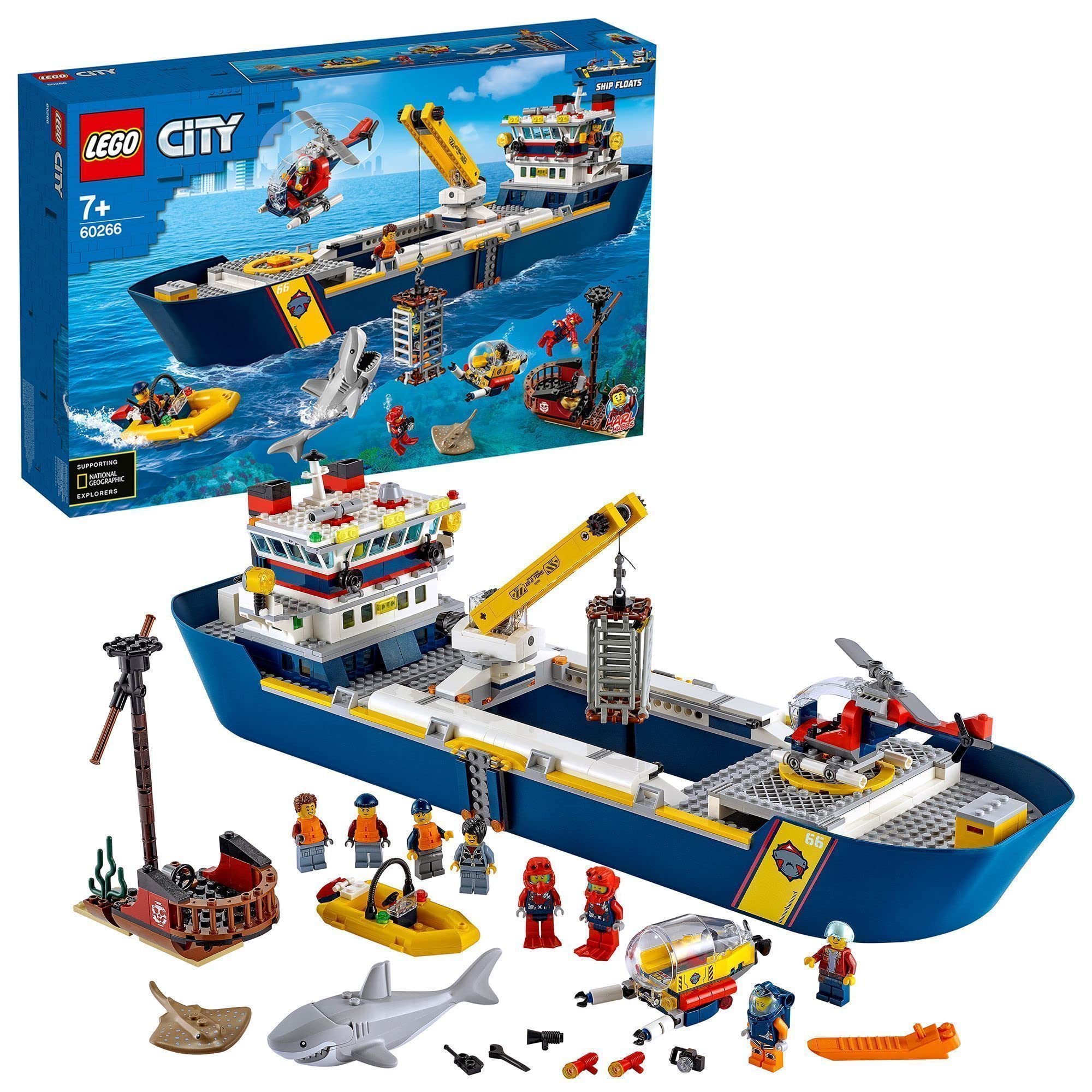 LEGO 60266 City Oceans Exploration Ship with Floating Toy Boat for Kids ...