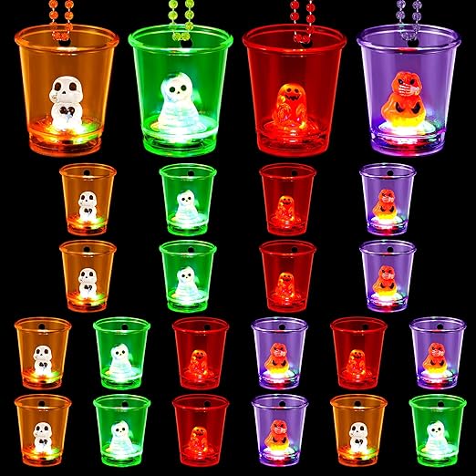 Amazon.com: yesaior 12/24PCS Halloween Light Up Shot Glasses Necklaces ...