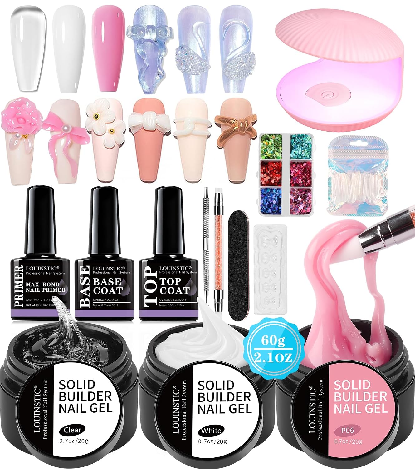Amazon.com : LOUINSTIC Solid Nail Builder Gel - Non-Sticky Hard Gel Kit ...
