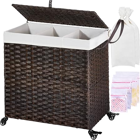 Greenstell Laundry Basket with Wheels, 2 Removable Liner Bags & 5 Mesh ...