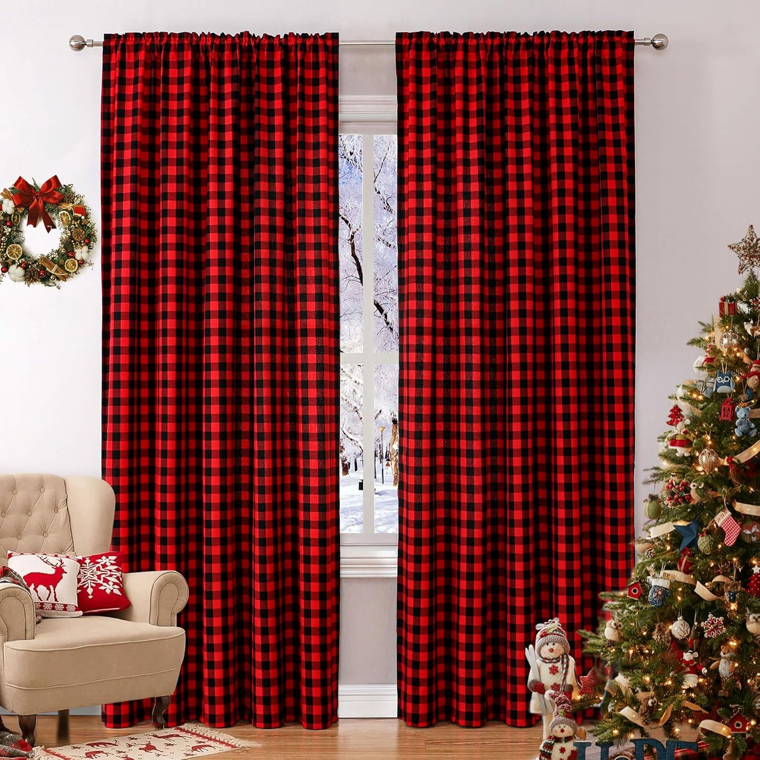 Amazon.com: WUBODTI Valentine Red and Black Plaid Curtains 72 Inch ...