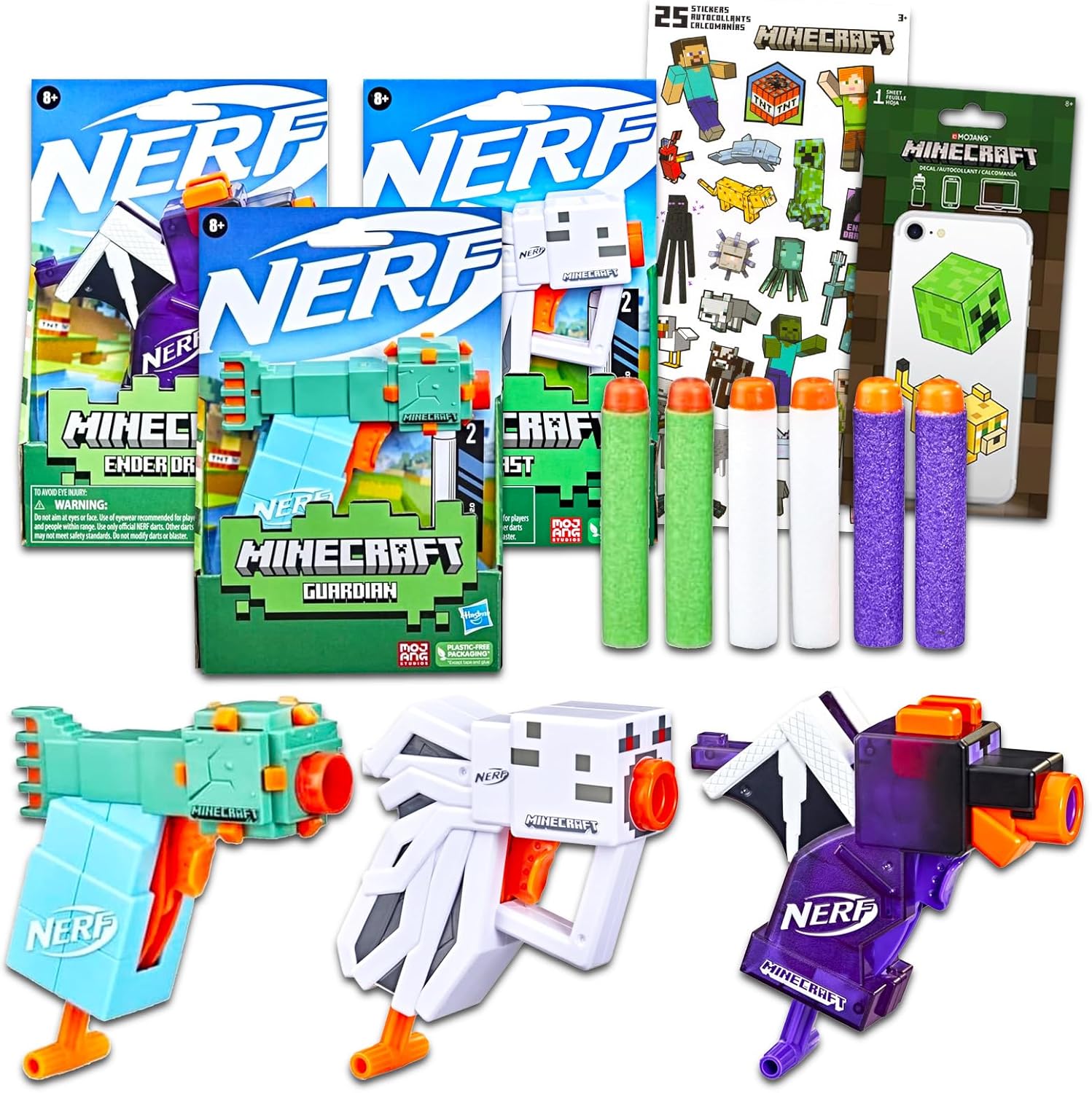 Amazon.com: Nerf Minecraft Blasters for Kids - Bundle with 3 Minecraft ...