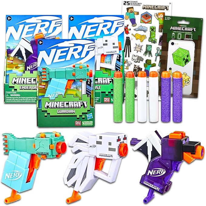Amazon.com: Nerf Minecraft Blasters for Kids - Bundle with 3 Minecraft ...