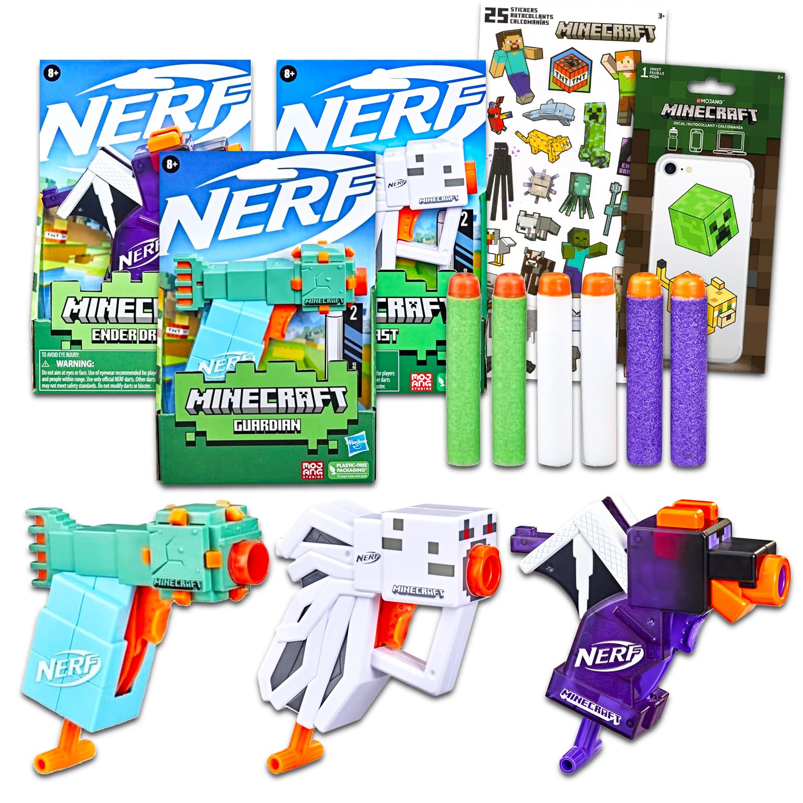 Amazon.com: Nerf Minecraft Blasters for Kids - Bundle with 3 Minecraft ...