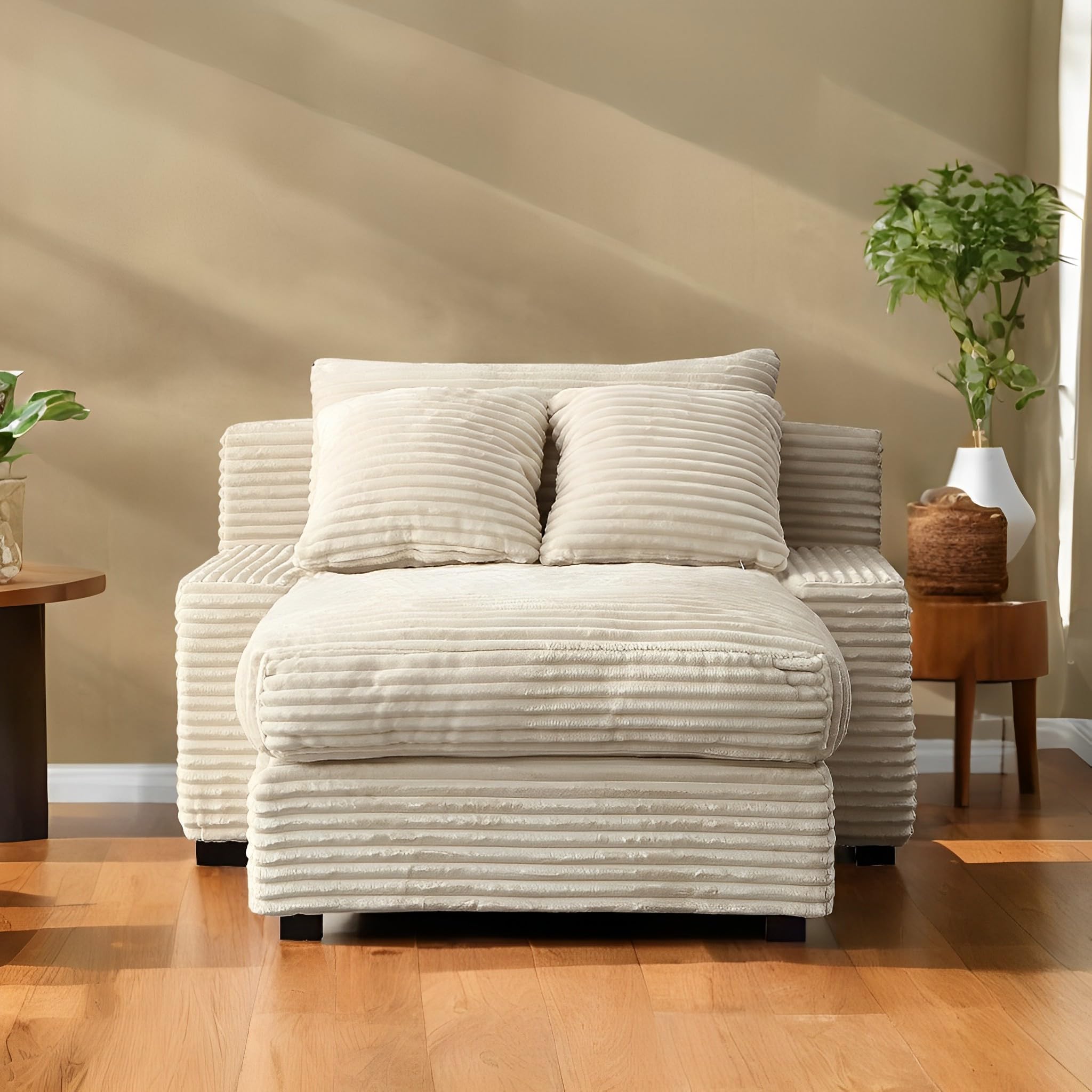 LUSPAZ Modern Luxury Daybed Chaise Sofa Set, Corduroy Fabric Upholstery ...