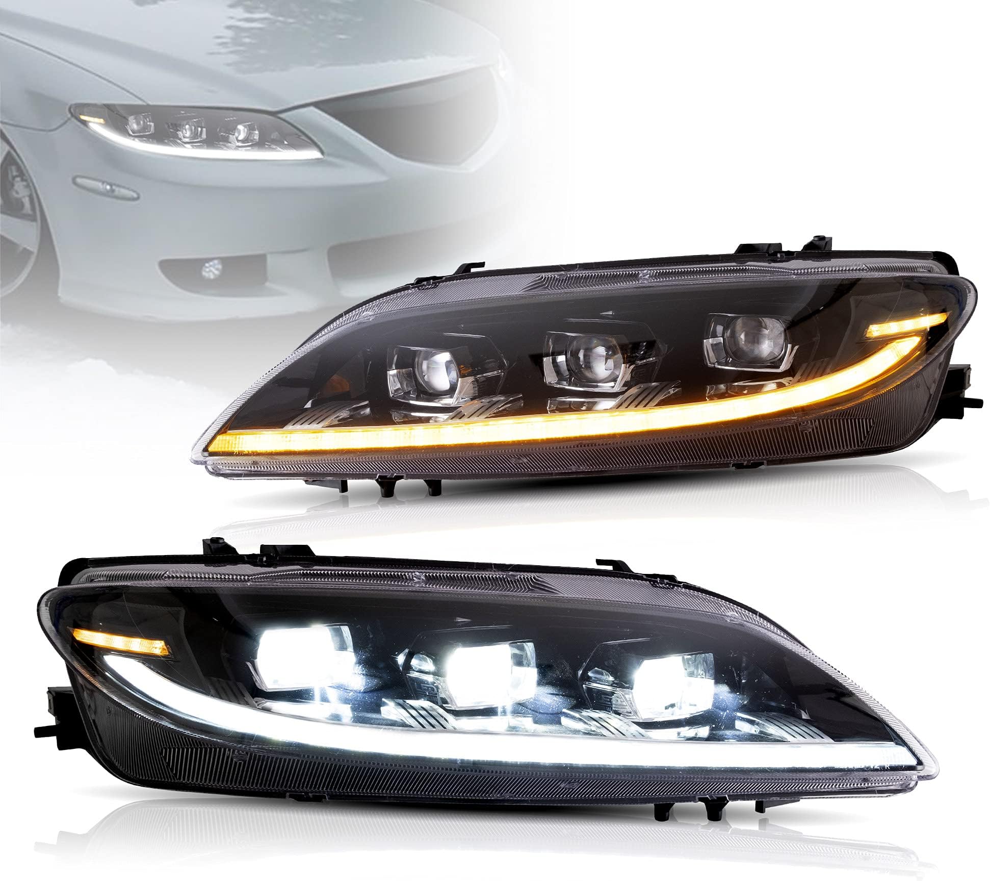 Amazon.com: AKKON - For Mazda 6 Black Bezel Dual Halo Ring Projector ...