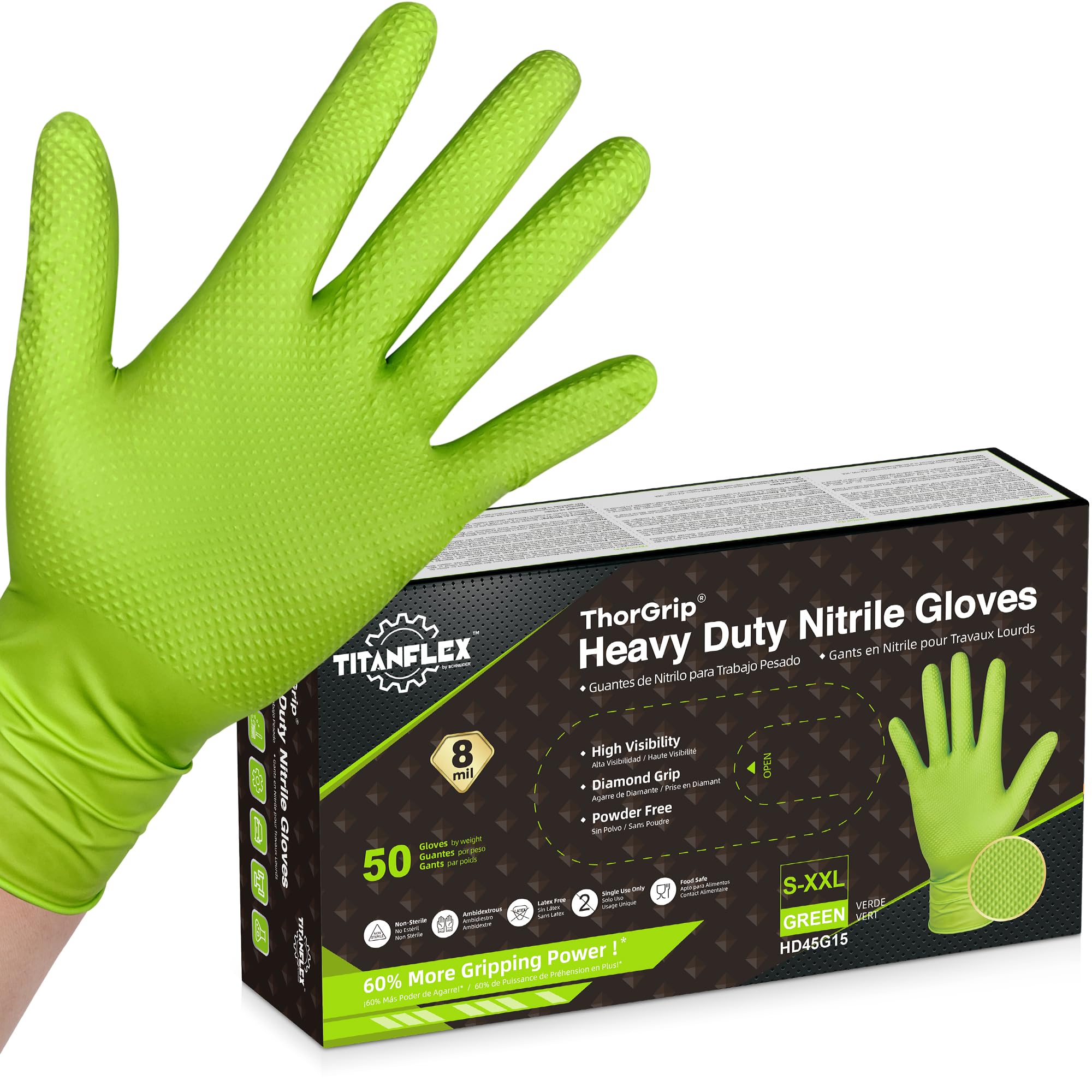 Snapklik.com : ThorGrip Heavy Duty Green Industrial Nitrile Gloves, 8 ...