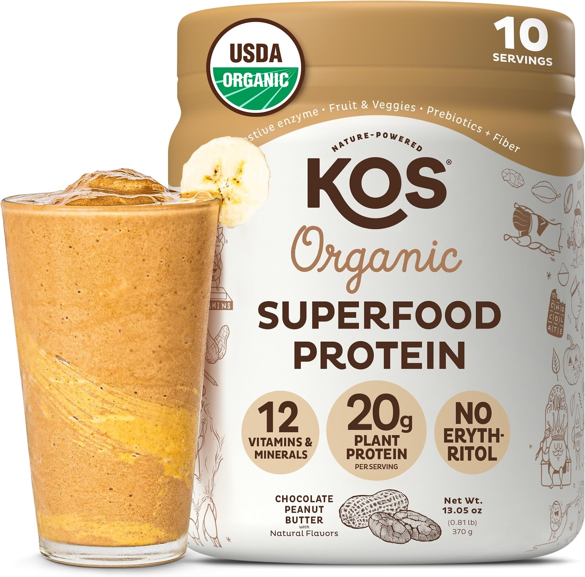 Amazon.com: KOS Vegan Protein Powder Erythritol Free, Vanilla - USDA ...