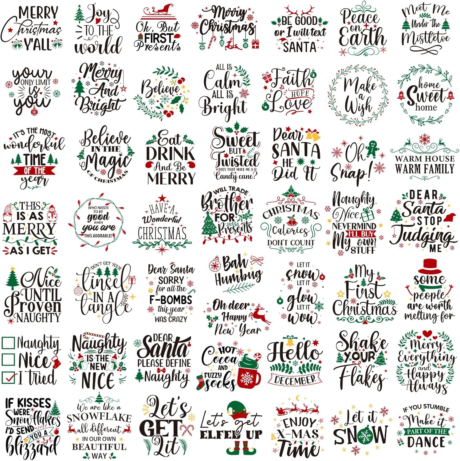 Amazon.com: Fainne 100 Pcs Christmas Word Stickers for Crafts Christmas ...