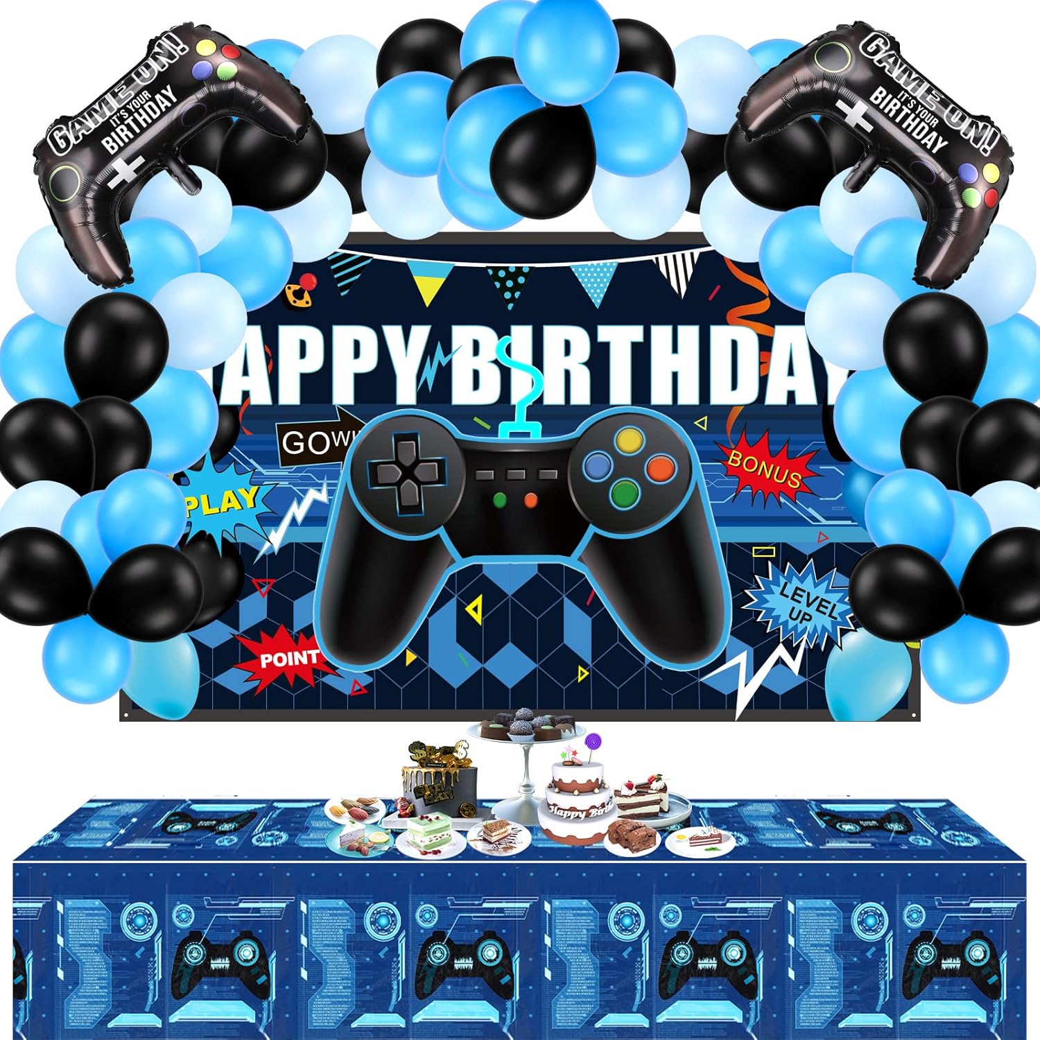 Amazon.com: Skylety 34 Pieces Gamer Birthday Decorations Video Game ...