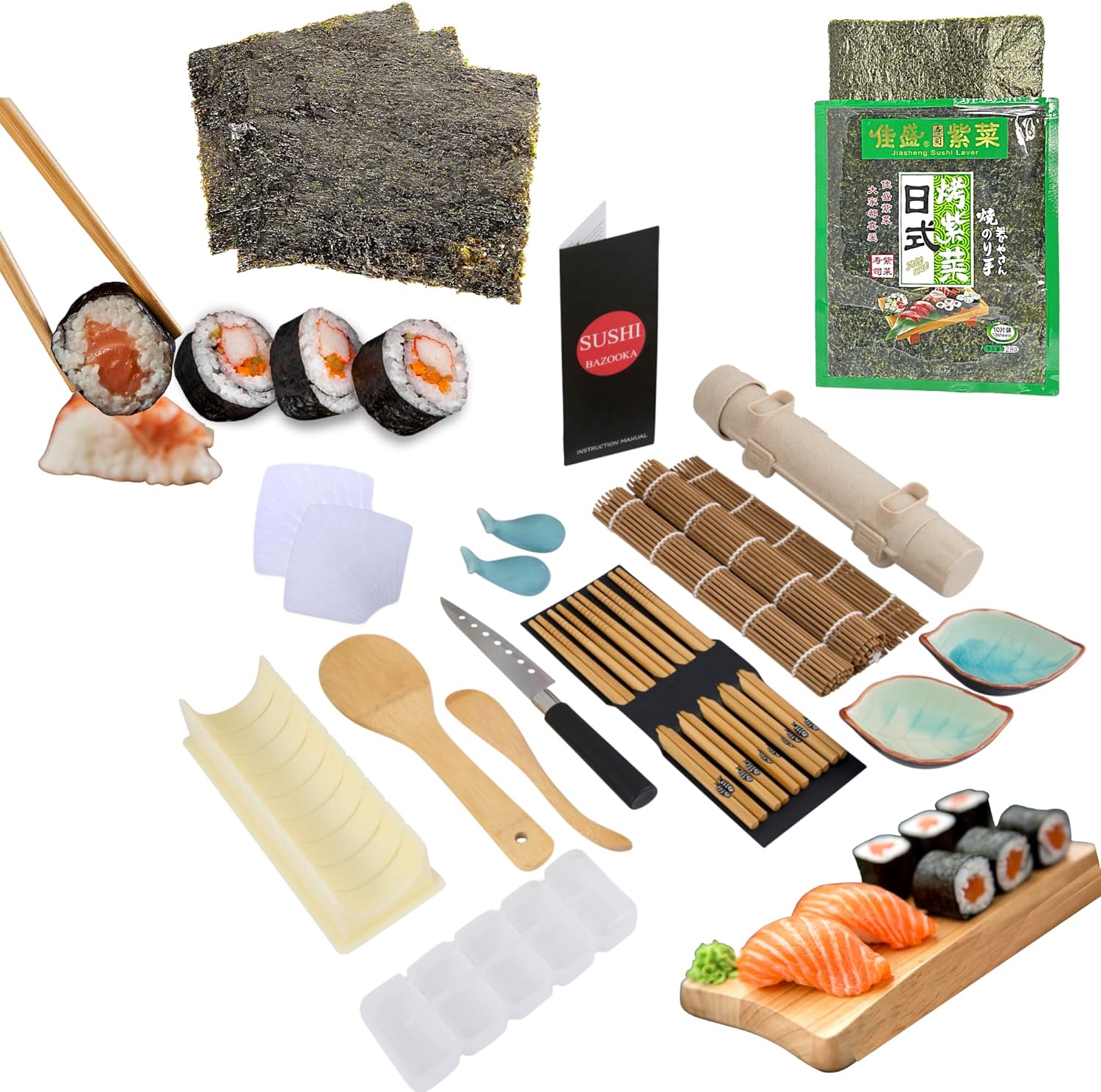 Sushi Maker Kit with x10 Nori Sushi Sheets - Deluxe Beige Bazooka Rice ...