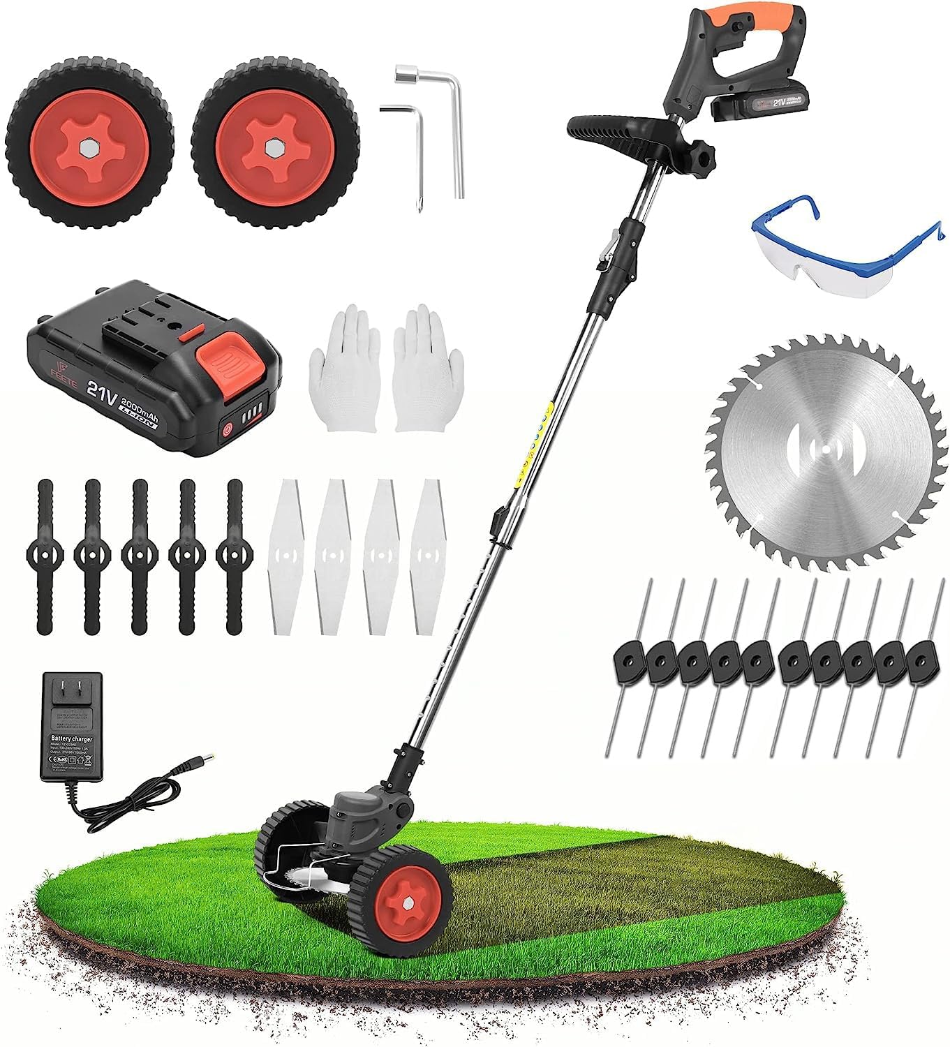 Amazon.com : FEETE Weed Wacker, 21V 2Ah 3-in-1 Li-Ion Cordless String ...