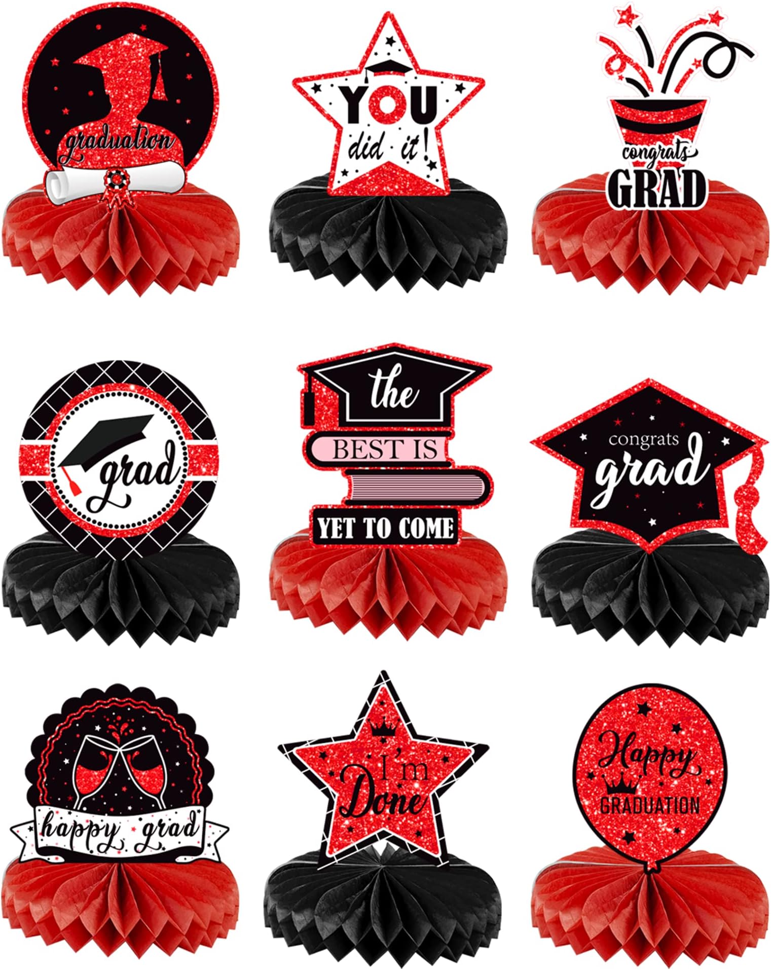 Amazon.com: HOUSE OF PARTY Graduation Table Decorations | 9 PCS Red and ...