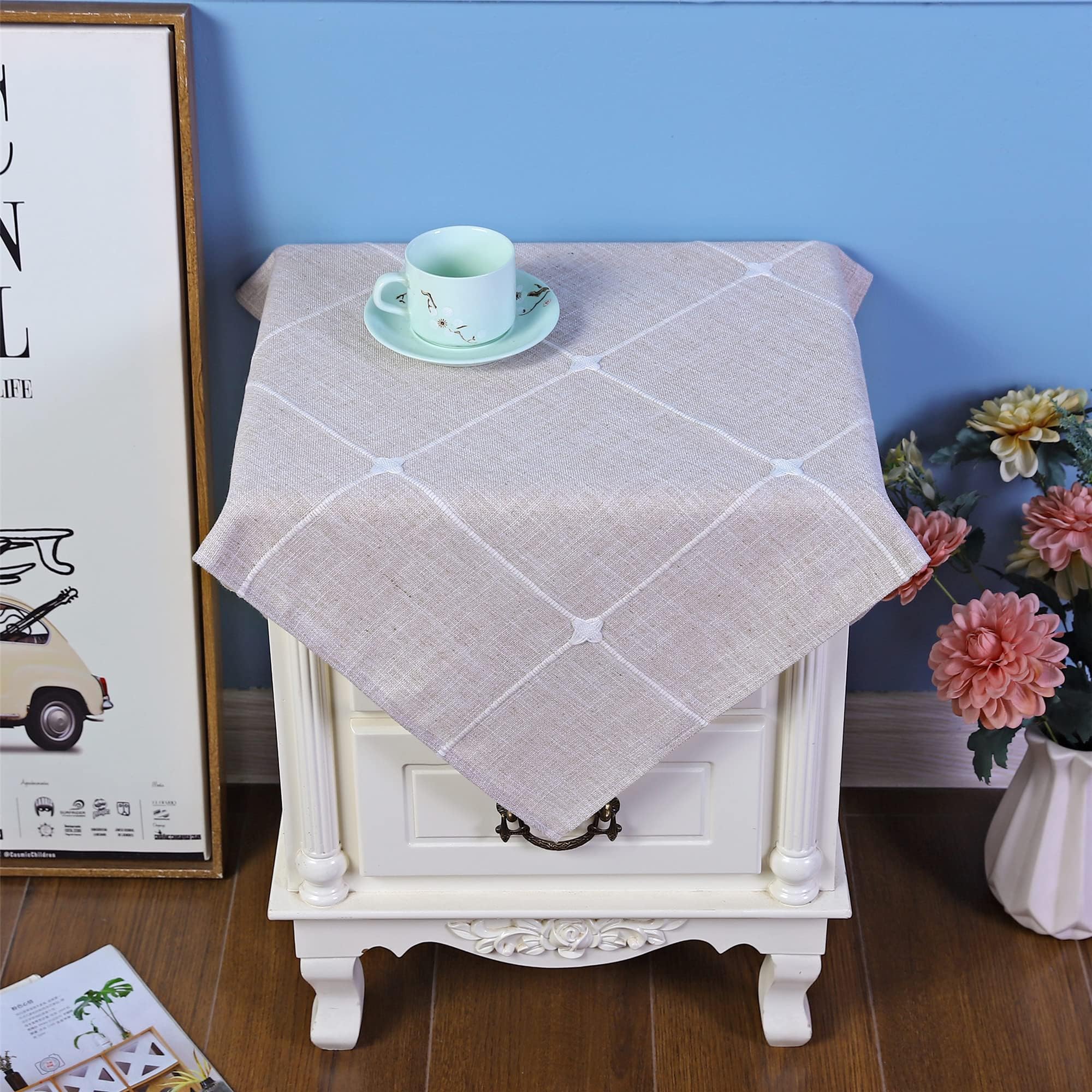 Amazon.com: QsyyHome Lattice Small Square Tablecloth Rustic Embroidery ...