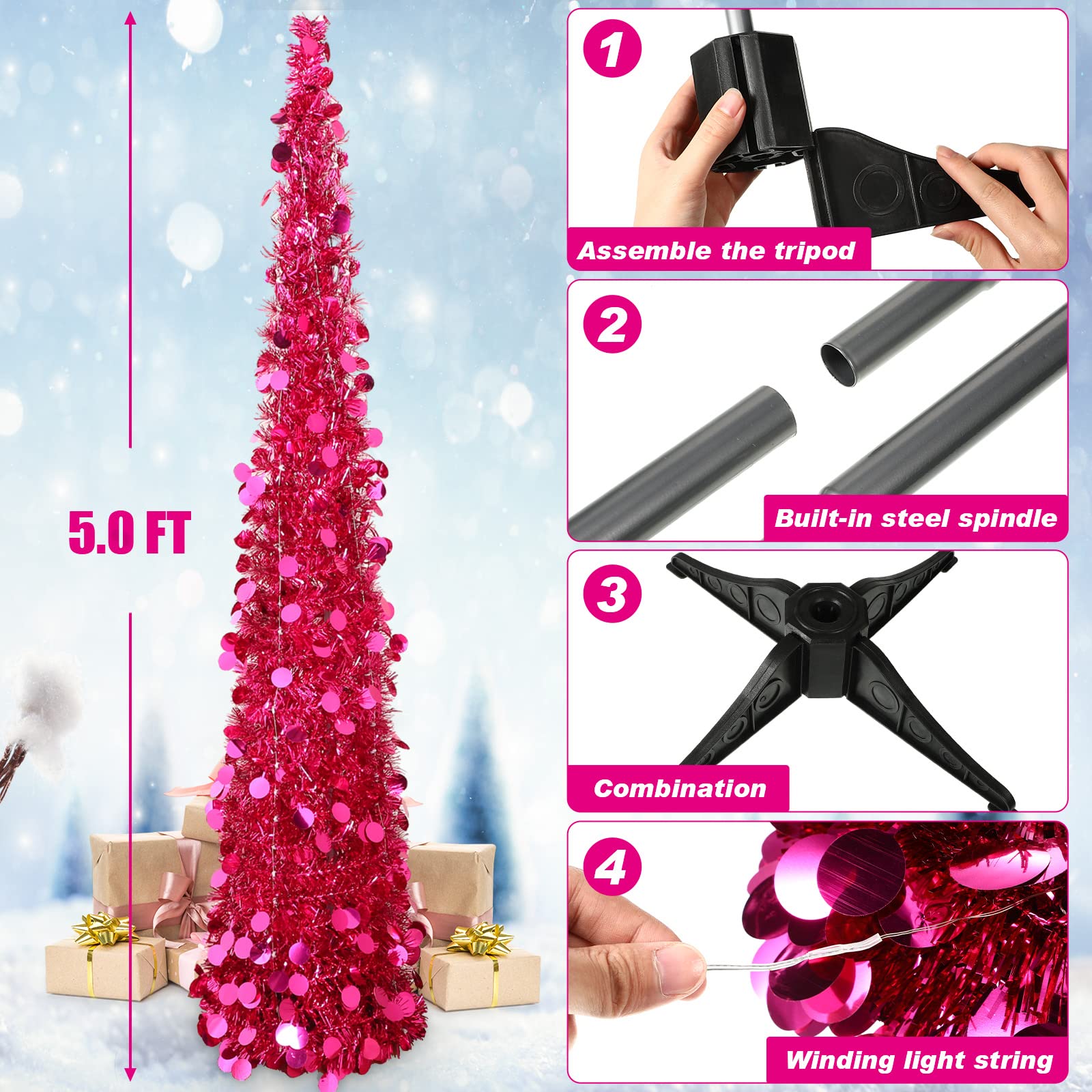 Snapklik.com : Aoriher 5 Ft Pre-lit Pop Up Christmas Tinsel Tree Decor ...