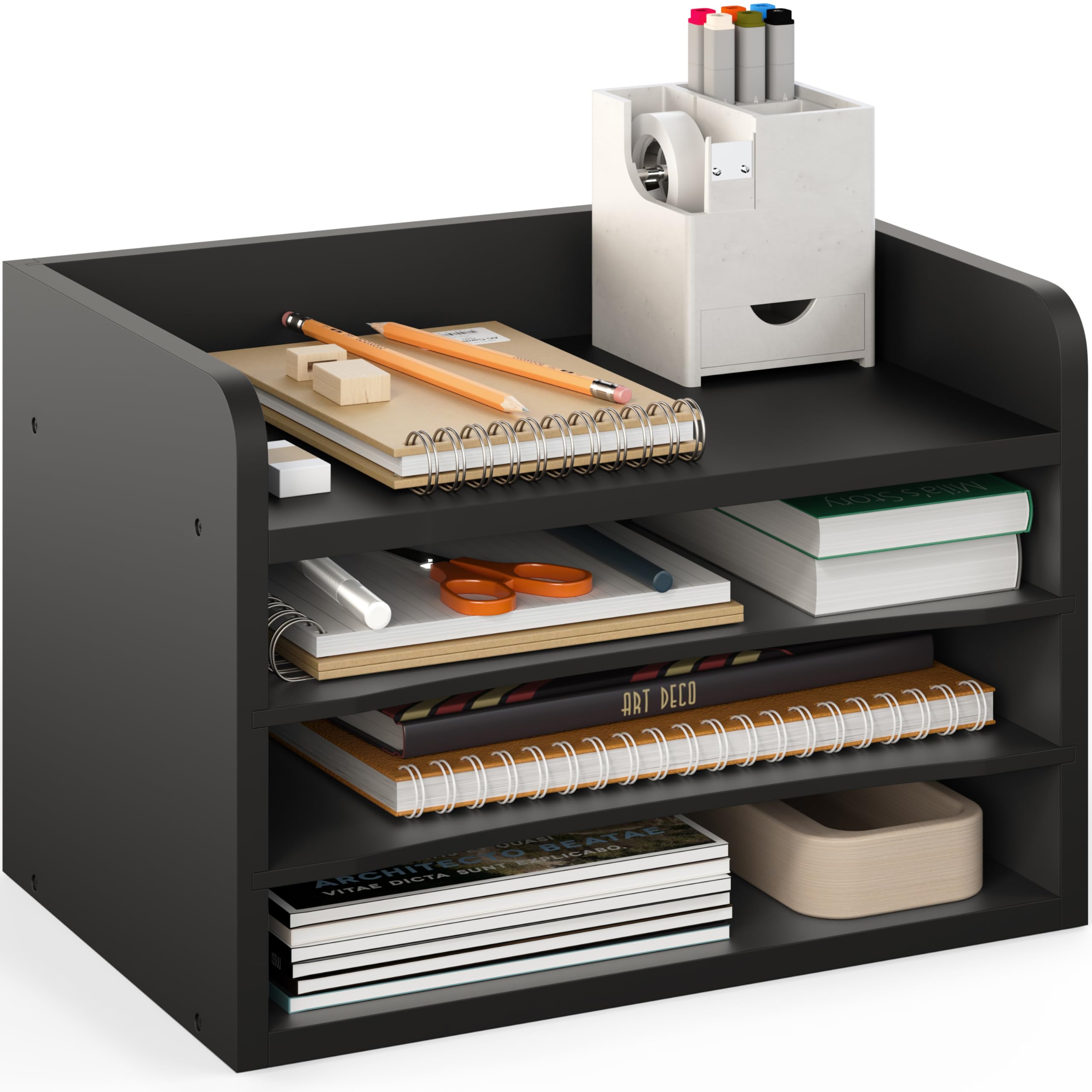 Ballucci File Organizer, 4-Tier Office Desk Organizer, Open Top Wood ...