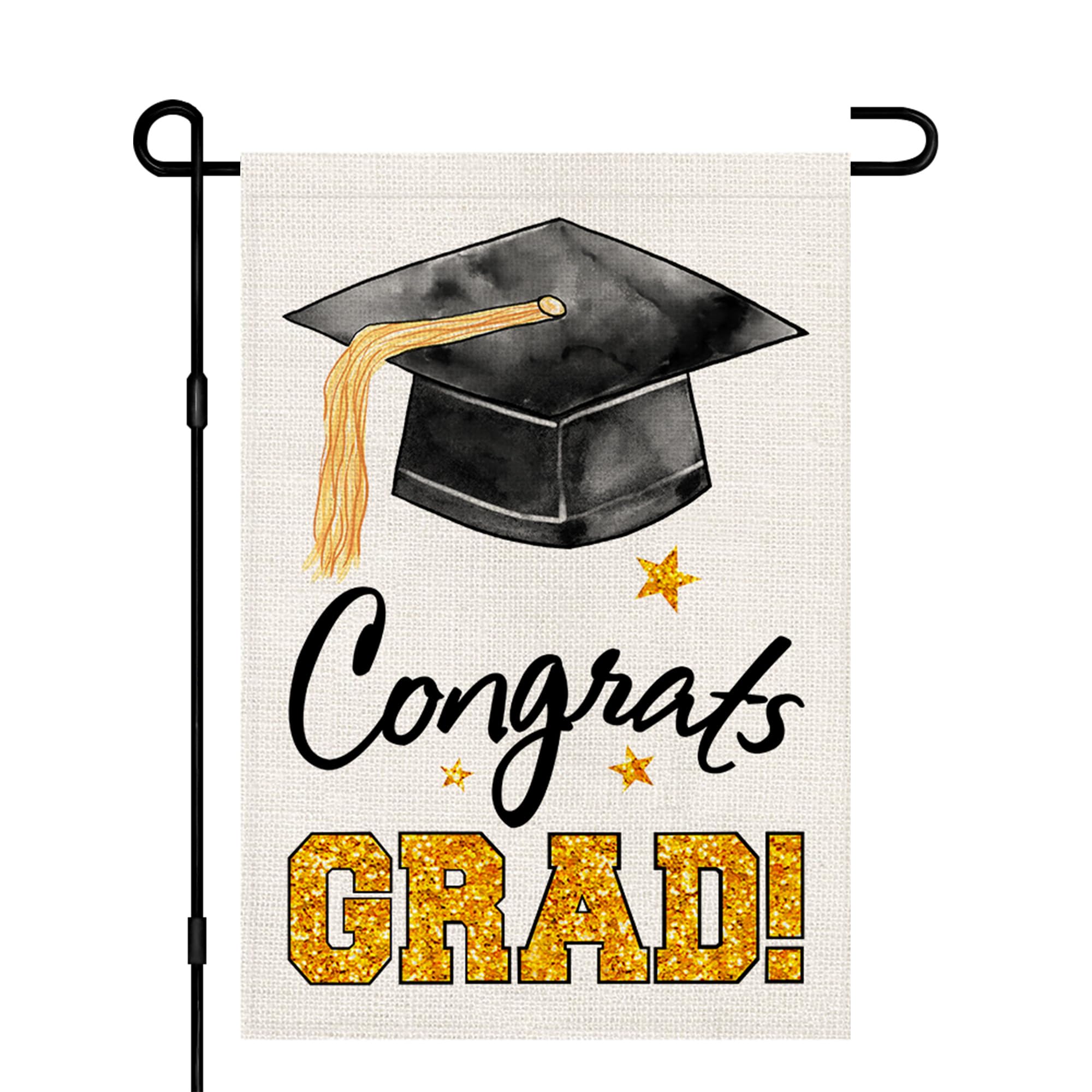 Amazon.com : Diploma Cap Congrats Grad Garden Flag 12x18 Inch Burlap ...