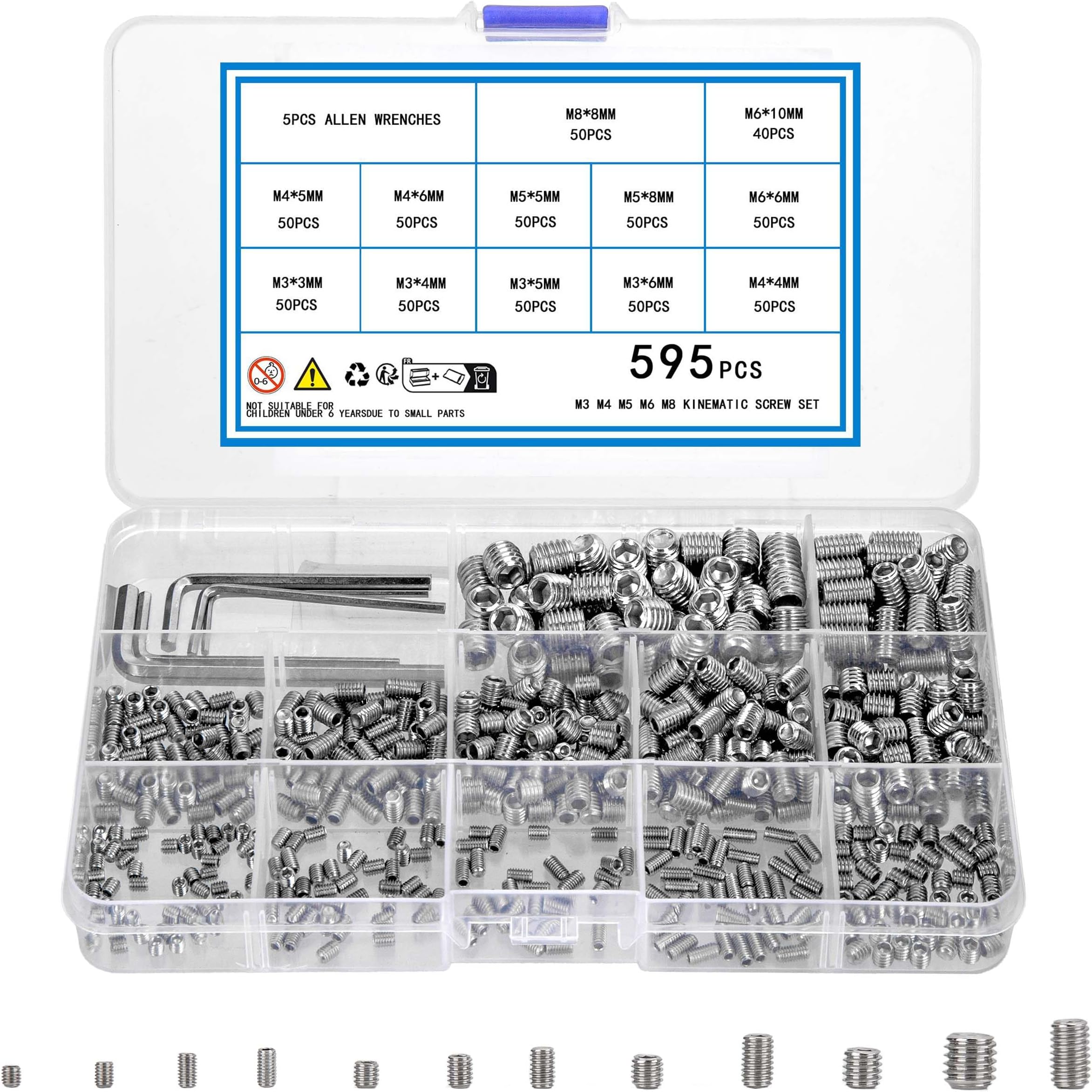 TUPARKA 400 Pcs Allen Key Screws Set M3 M4 M5 M6 M8 Stainless Steel Hex ...