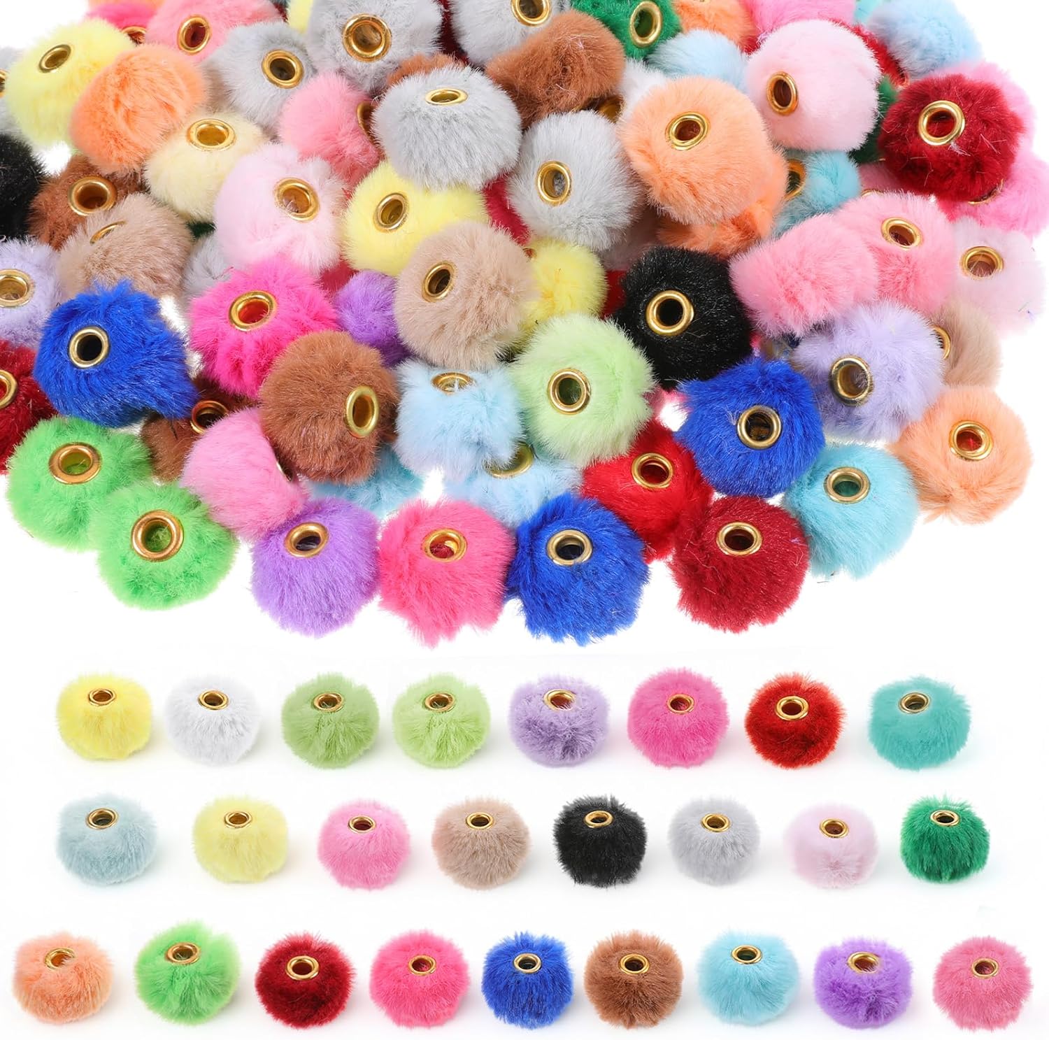 Amazon.com: 200 PCS Pom Pom Bead, Fuzzy Faux Fur Poms Beads Multicolor ...