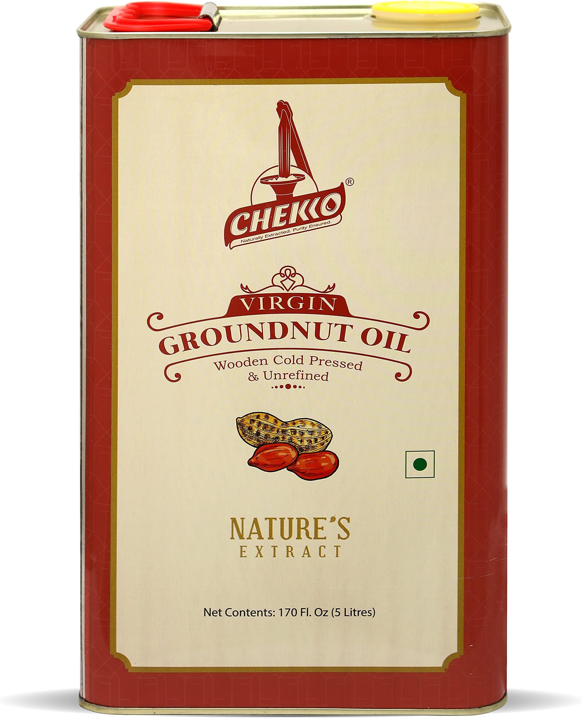Amazon.com : Chekko Cold Pressed Virgin 5L Groundnut / Peanut Oil | 100 ...