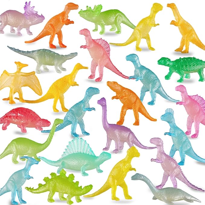 Amazon.com: 96 Pack Glow in Dark Mini Dinosaur Bulk Toy Set, Dinosaur ...