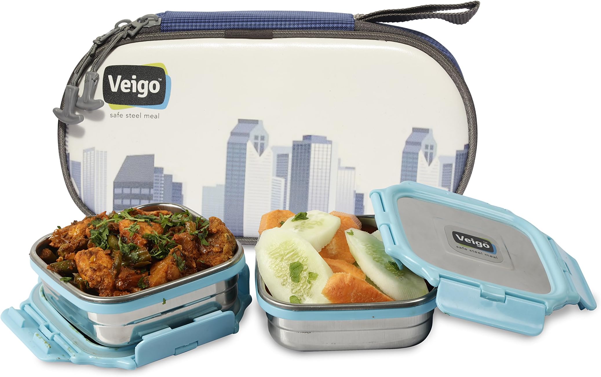 Veigo Stainless Steel Lunch Box Navy Blue Containers (1 Lunch Box Set ...