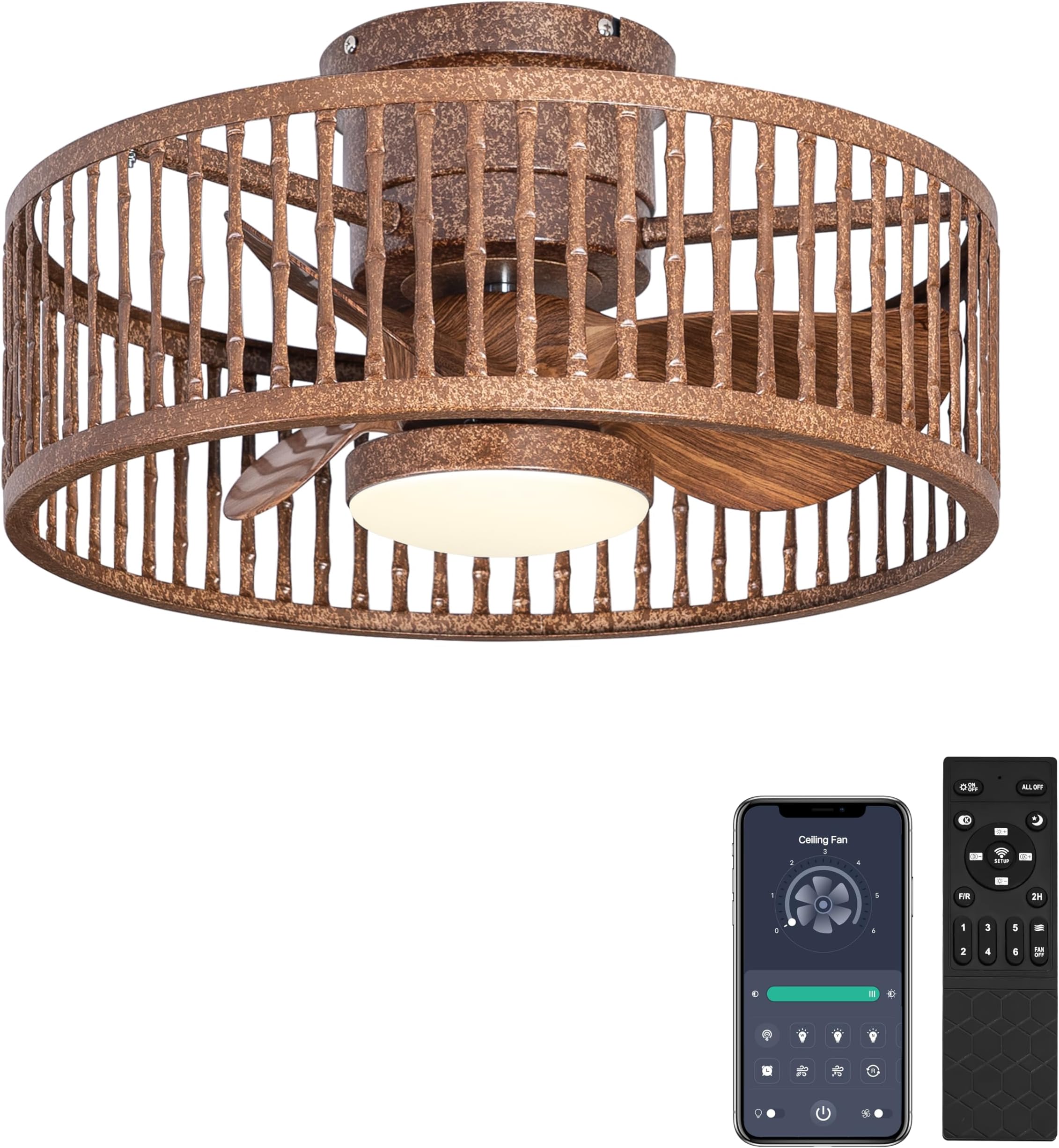 Coolbull Ceiling Fan with Light Remote Control - 20 Inch Farmhouse Low ...