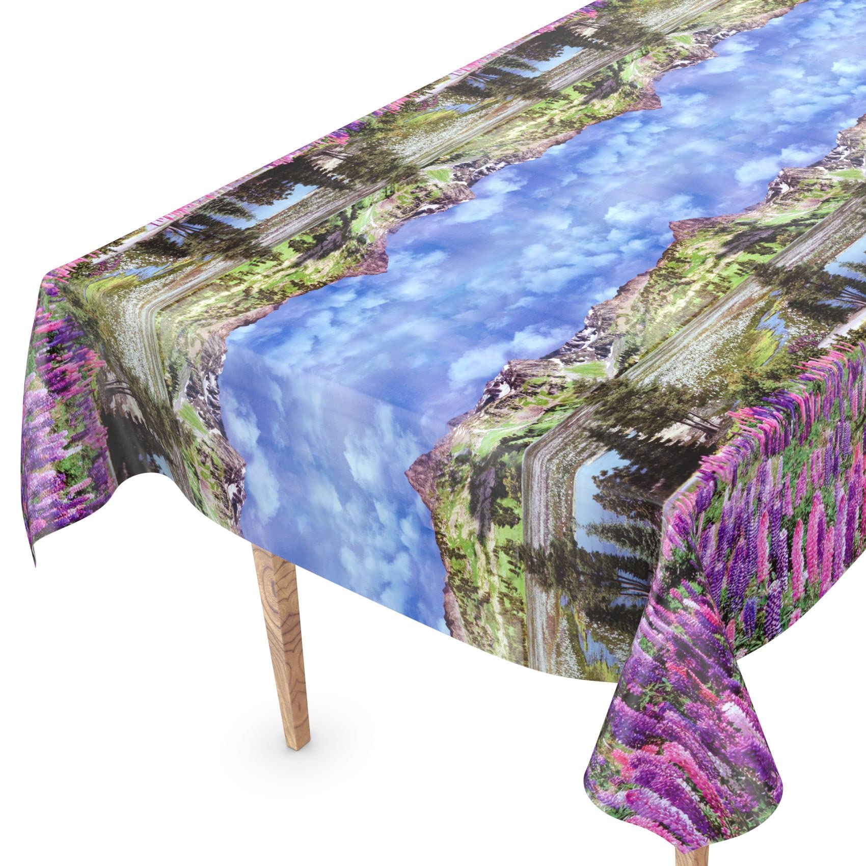 Washable Oilcloth Tablecloth 220 x 140 cm Cut Edge Valley Mountains ...