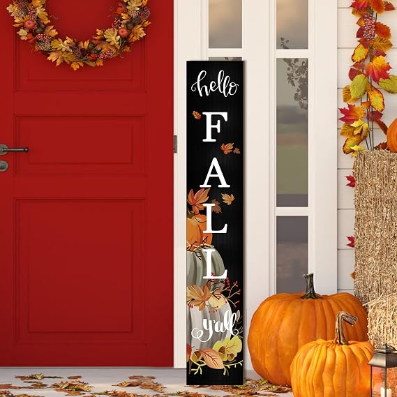 Amazon.com: Hello Fall Y'all Wooden Porch Sign 47" Autumn Large Welcome ...