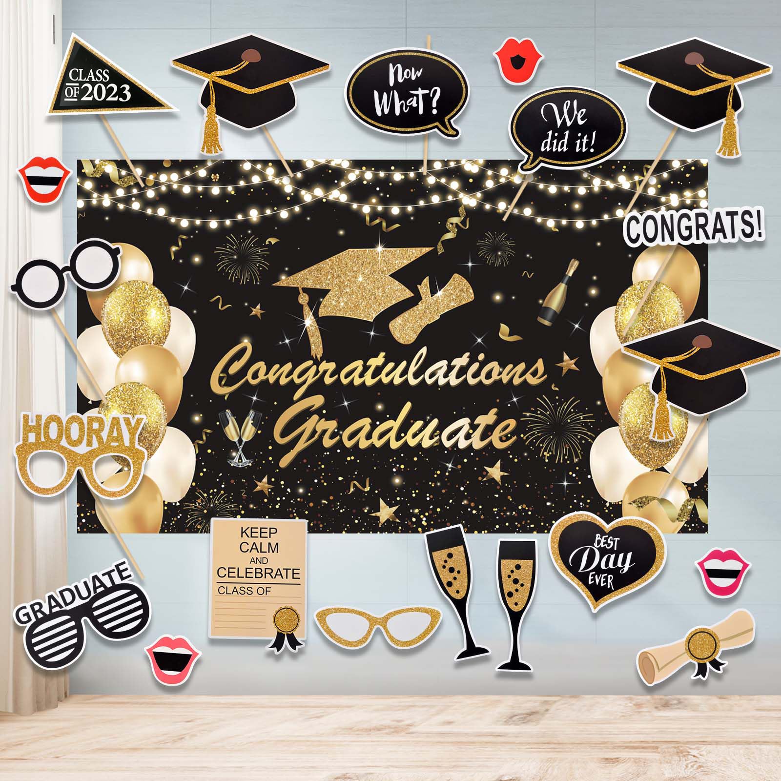 Guttox Congratulations Graduation Party Backdrop,73x43.3inch Gold and ...
