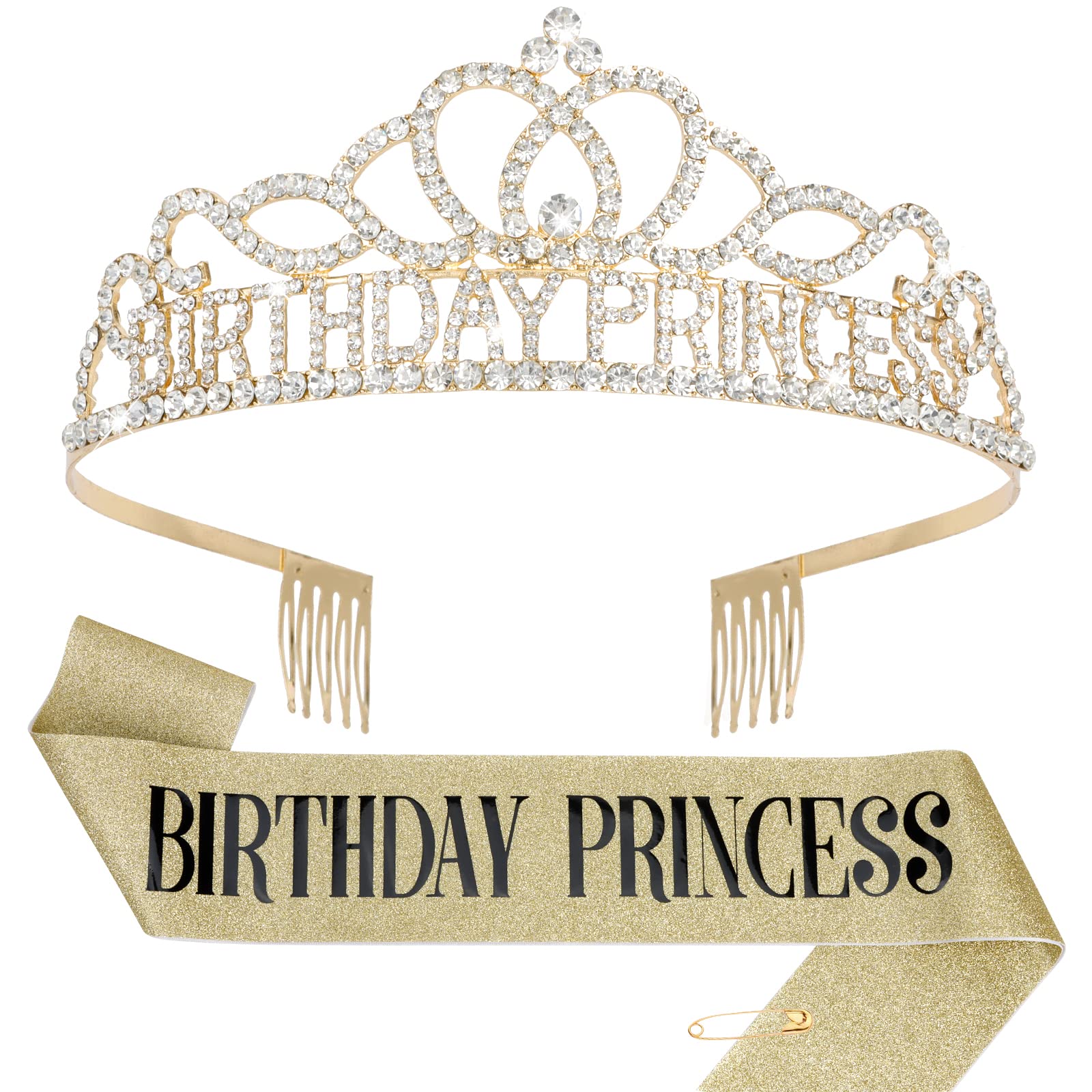Amazon.com: CIEHER Birthday Princess Crown and Birthday Sash Gold ...