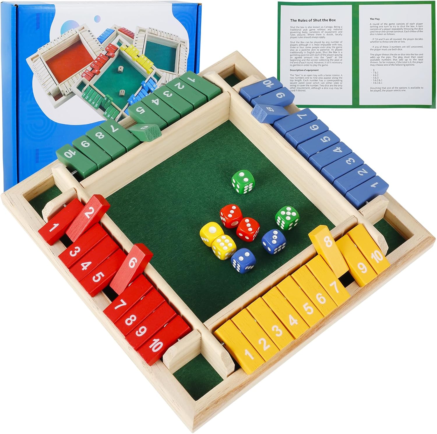 Amazon.com: KarHoeGern 2-4 Players Shut The Box Game Wooden Board Table ...