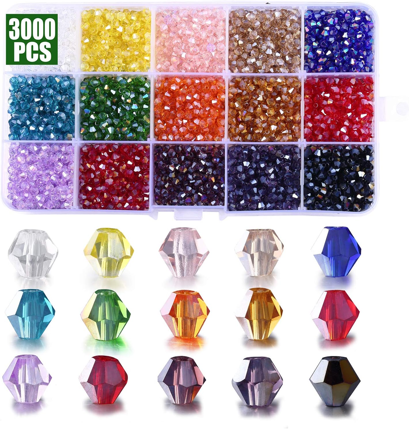 Amazon.com: Glass Beads for Jewelry Making, 4MM Bicone Bead, 15 Colors ...