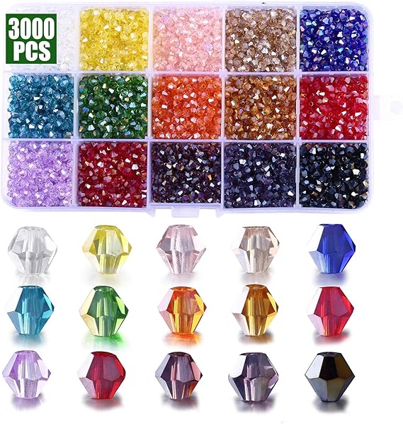 Amazon.com: Bicone Beads for Jewelry Making, 3000pcs 4mm Faceted ...