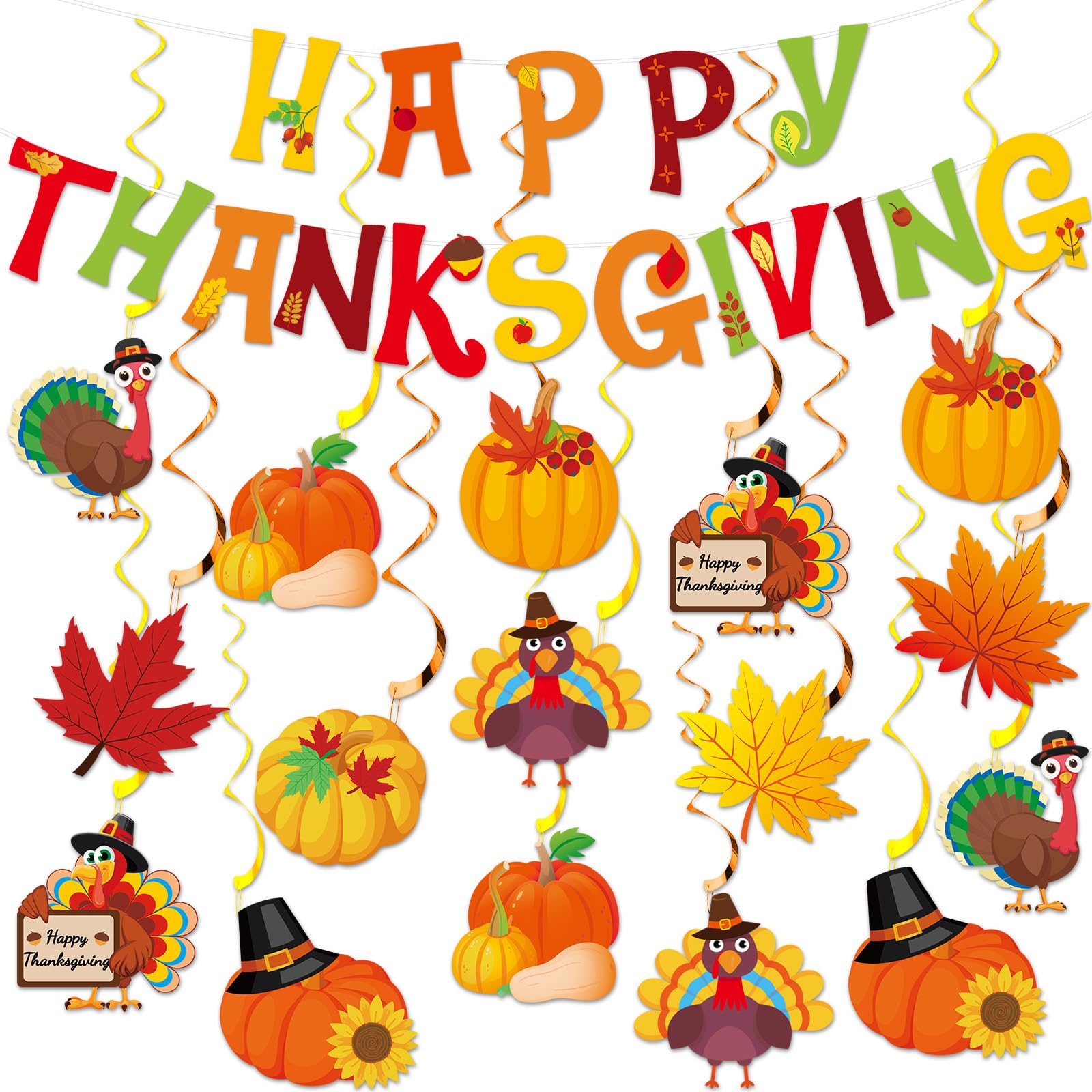 Amazon.com: Thanksgiving Decorations Hanging Swirl Banner Set Include ...