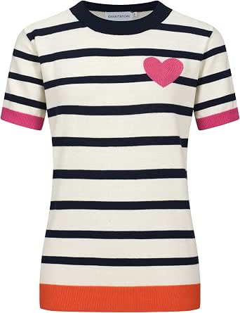 OXKnit Women's 1960s Retro Knit Short Sleeve, Heart Pattern Crewneck ...
