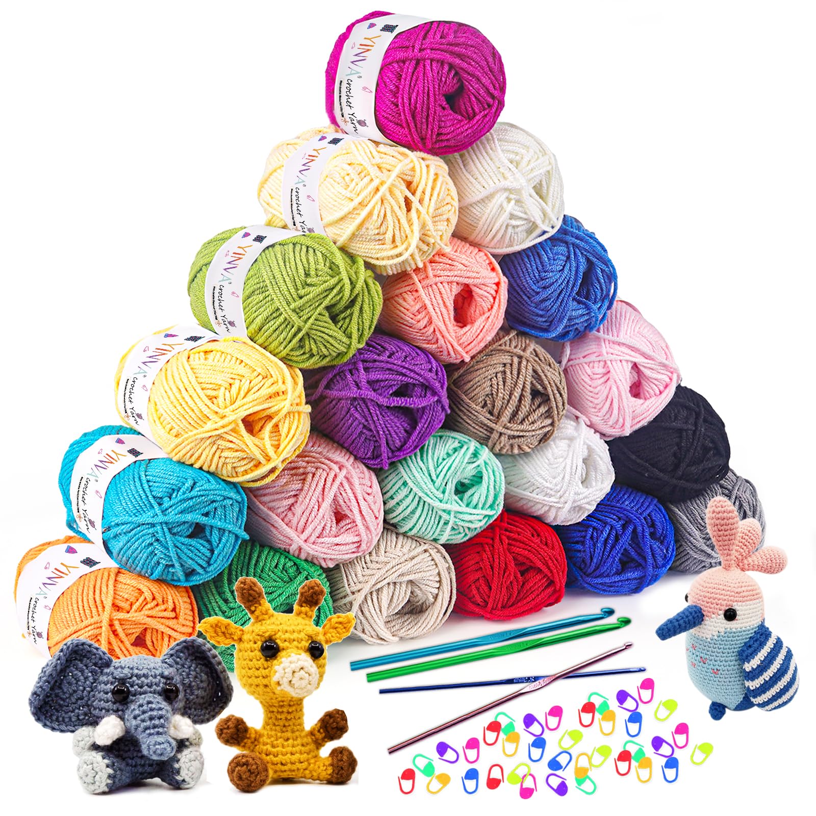 Crochet Yarn Knitting Wool 21Colors x 25g Crochet Wool Acrylic Yarn ...