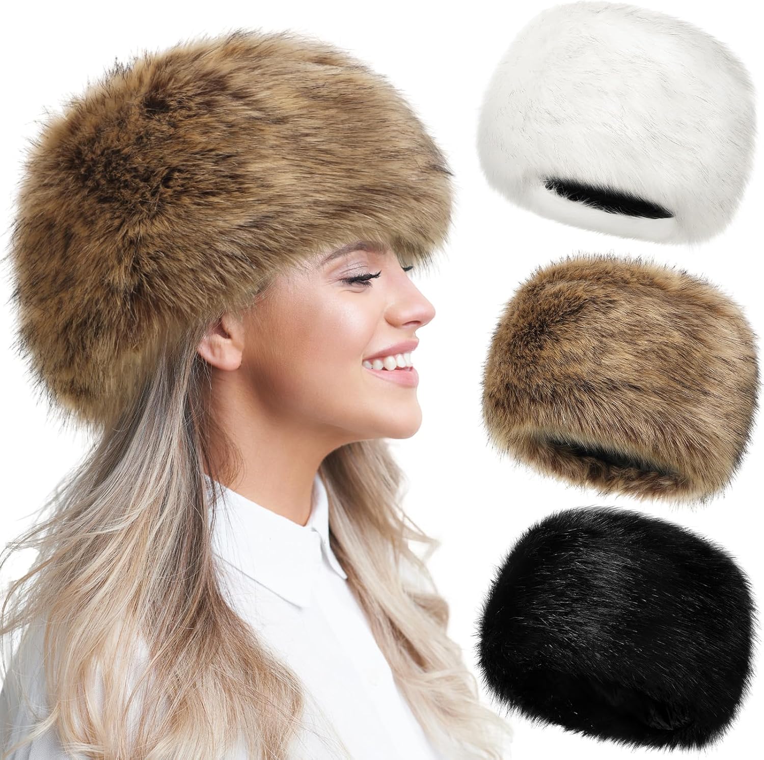 Amazon.com: Liitrsh 3 Pack Women's Faux Fur Hat with Stretch Cossack ...