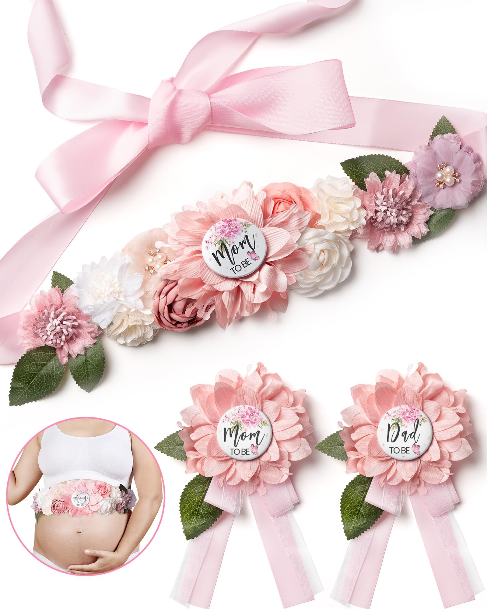 Amazon.com : BumpPetal Flower Sash Set - Baby Shower Mom to Be Daddy to ...