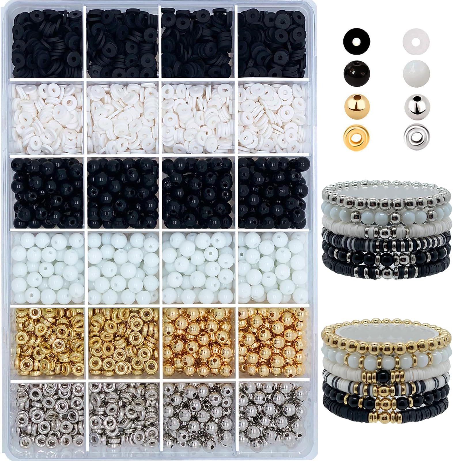 Amazon.com: Megoogo Clay Beads Set, 2340 pcs Flat Round Beads & 230 pcs ...