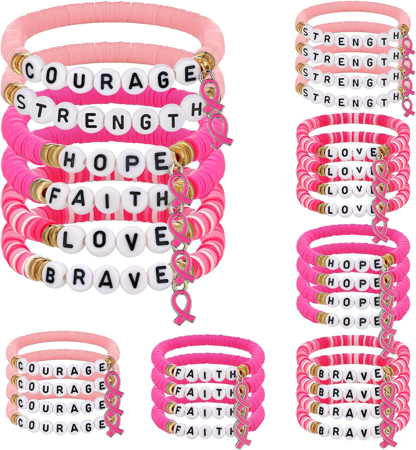 Amazon.com: Huquary 24 Pcs Pink Ribbon Charm Breast Cancer Awareness ...